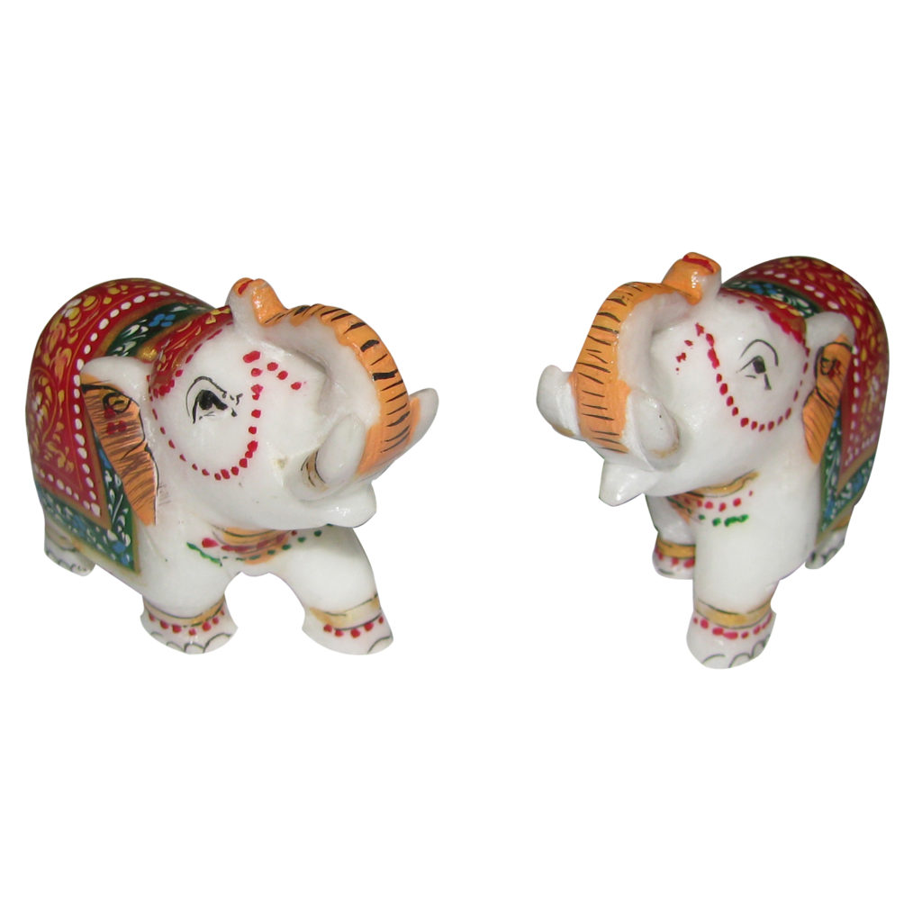 White Elephant Trunk Up Marble Airavata Erawan Painted Idols (Pair 2 ...