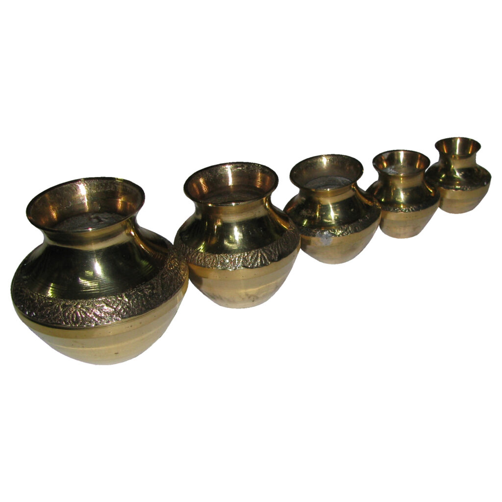 Small Pot Kalash Set of Five in Brass for Pooja Each Pot Size 1 to 2 ...